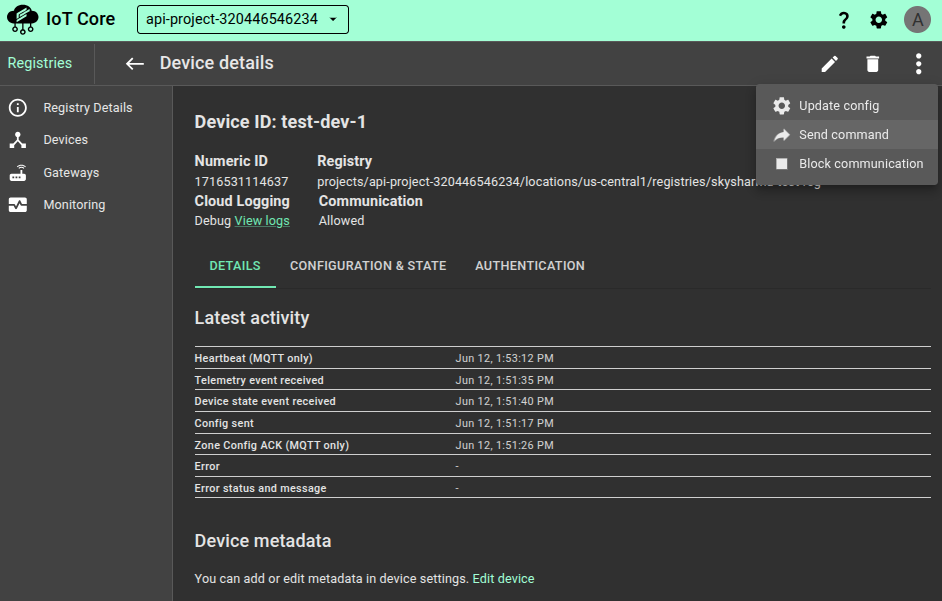 Sending commands to devices